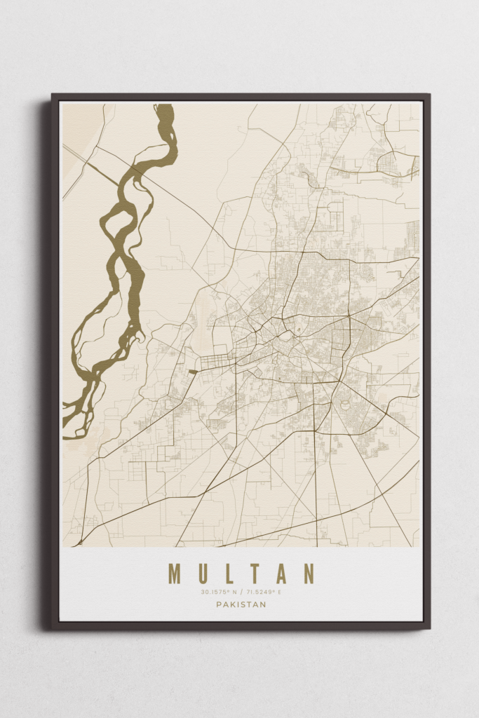 Multan City Map On Canvas-Bronze | Map Wall Hanging Decor